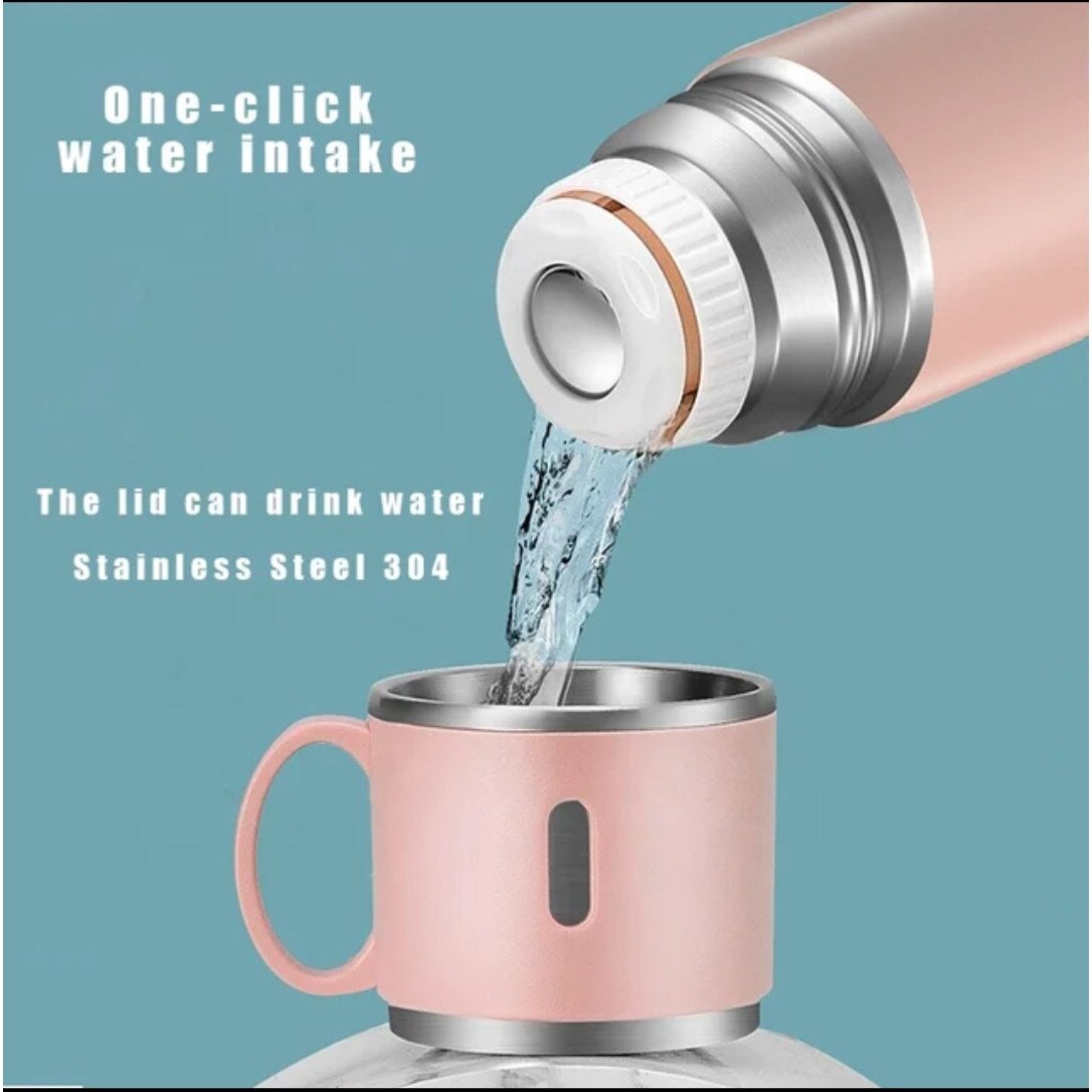 Set Termos, Roz, 500 ml, 3 cani cu maner, termoizolant, pereti dubli ...