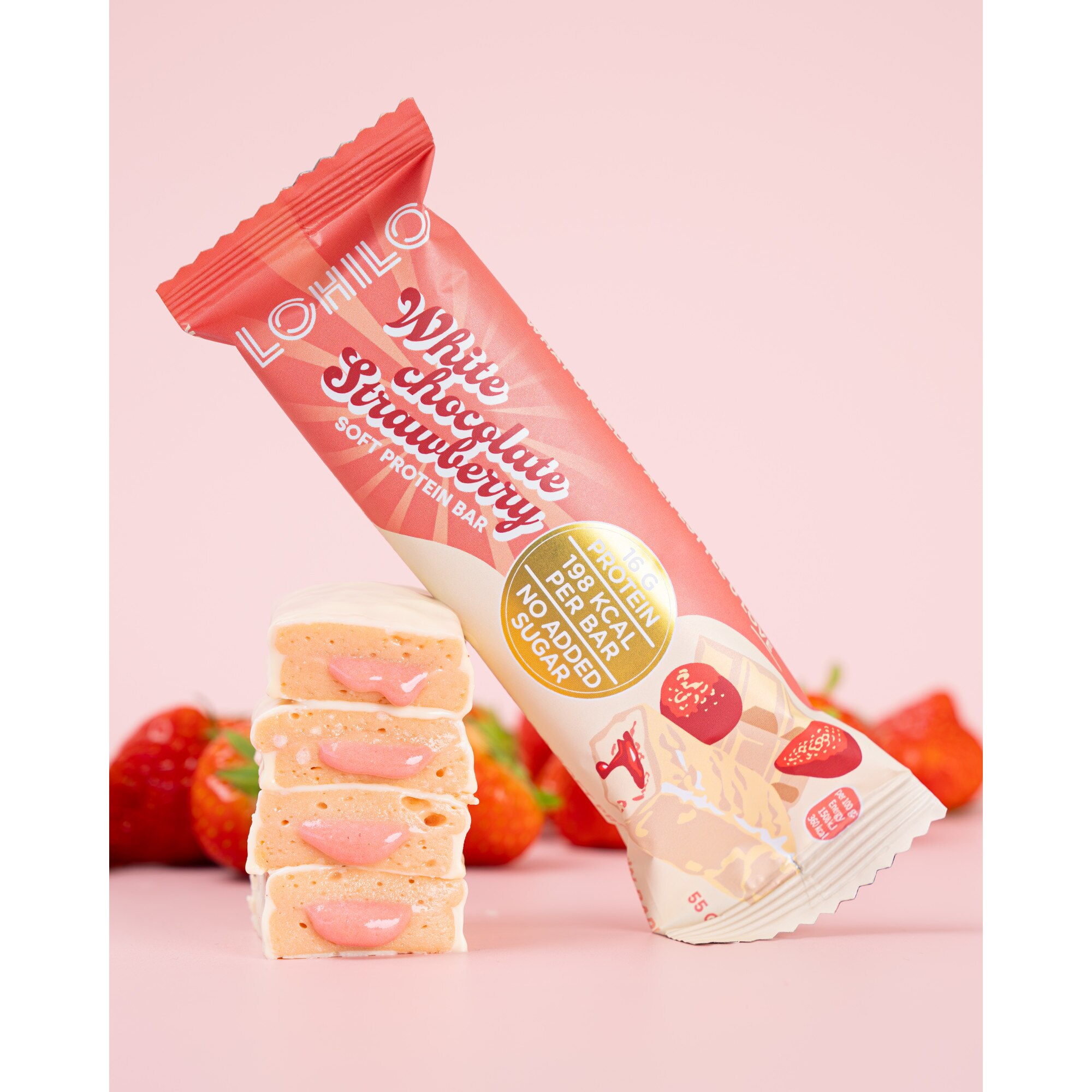Batoane proteice LOHILO White chocolate Strawberry 12 buc x 55g - eMAG.ro
