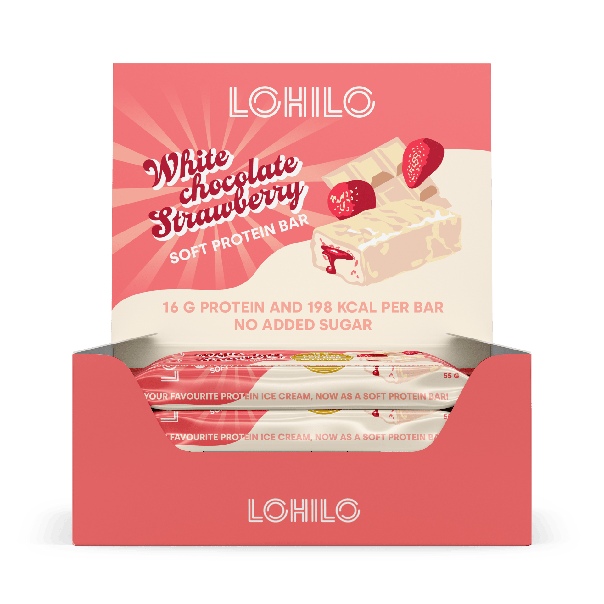 Batoane proteice LOHILO White chocolate Strawberry 12 buc x 55g - eMAG.ro