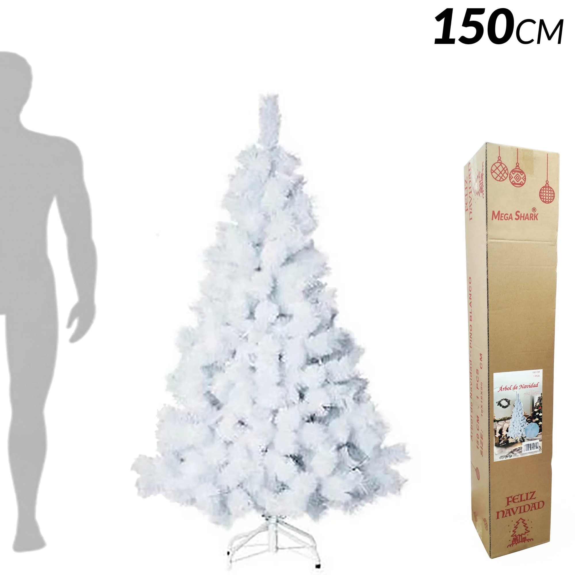 Коледна елха, изкуствена, метална основа, без лампички, 150см, бяла ...