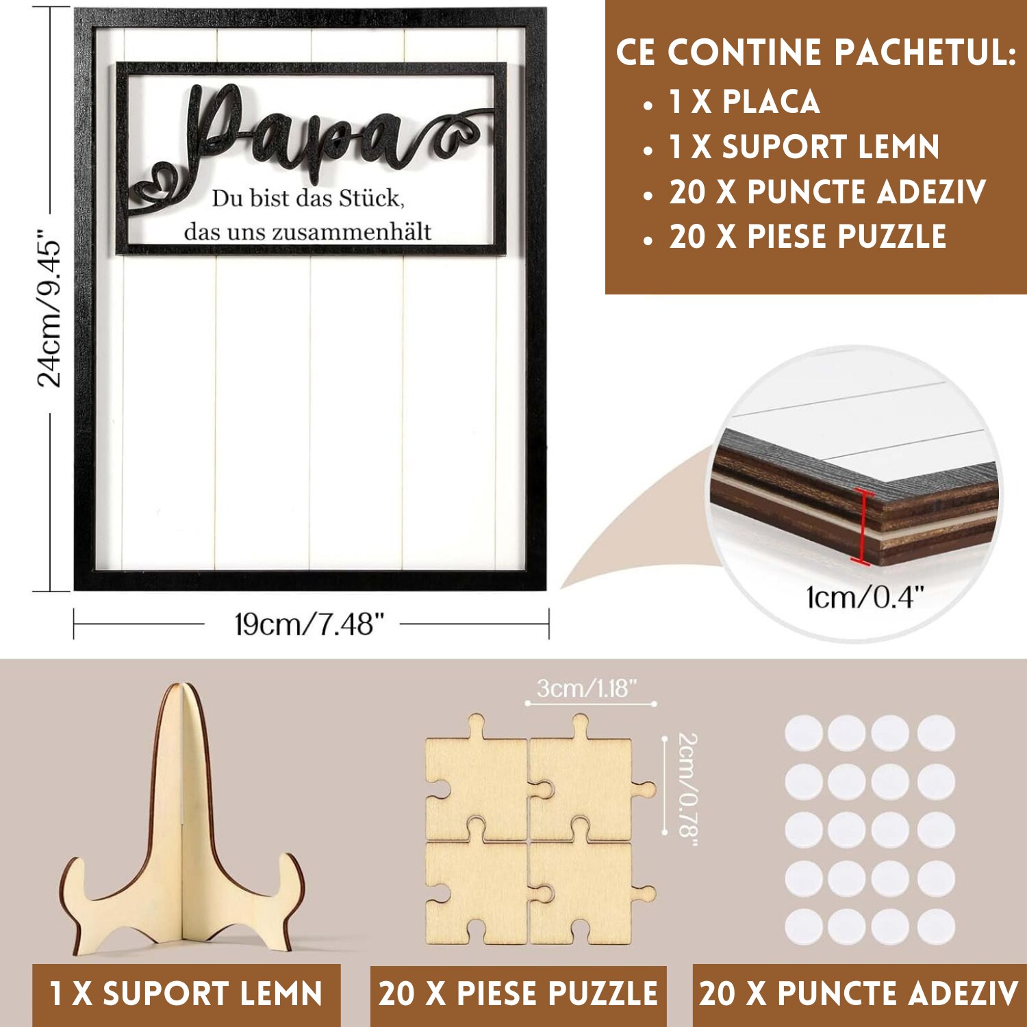 Rama decorativa tip tablou 20 x 25 cm, cu picior, din lemn, ideala ...