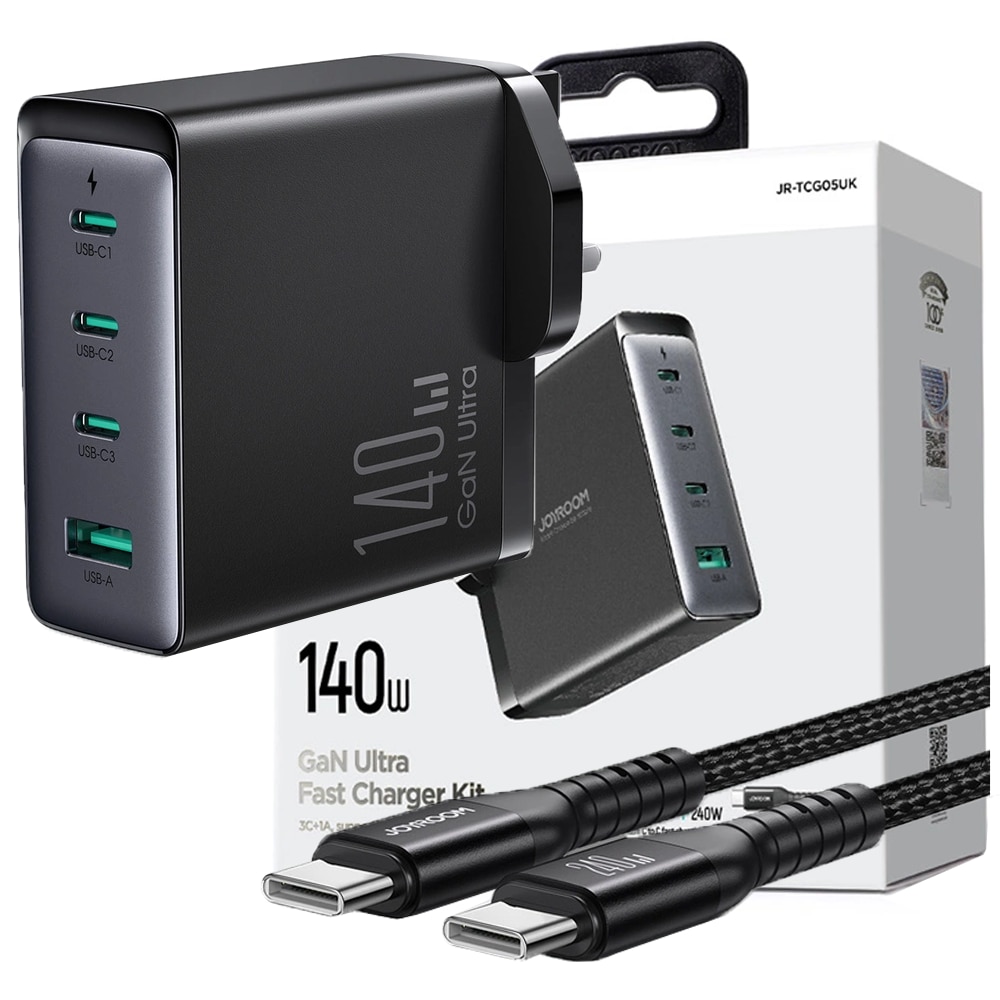 Incarcator, Joyroom, 140W, 3x USB-C, USB-A, Cablu inclus, 1.2 m, Negru ...