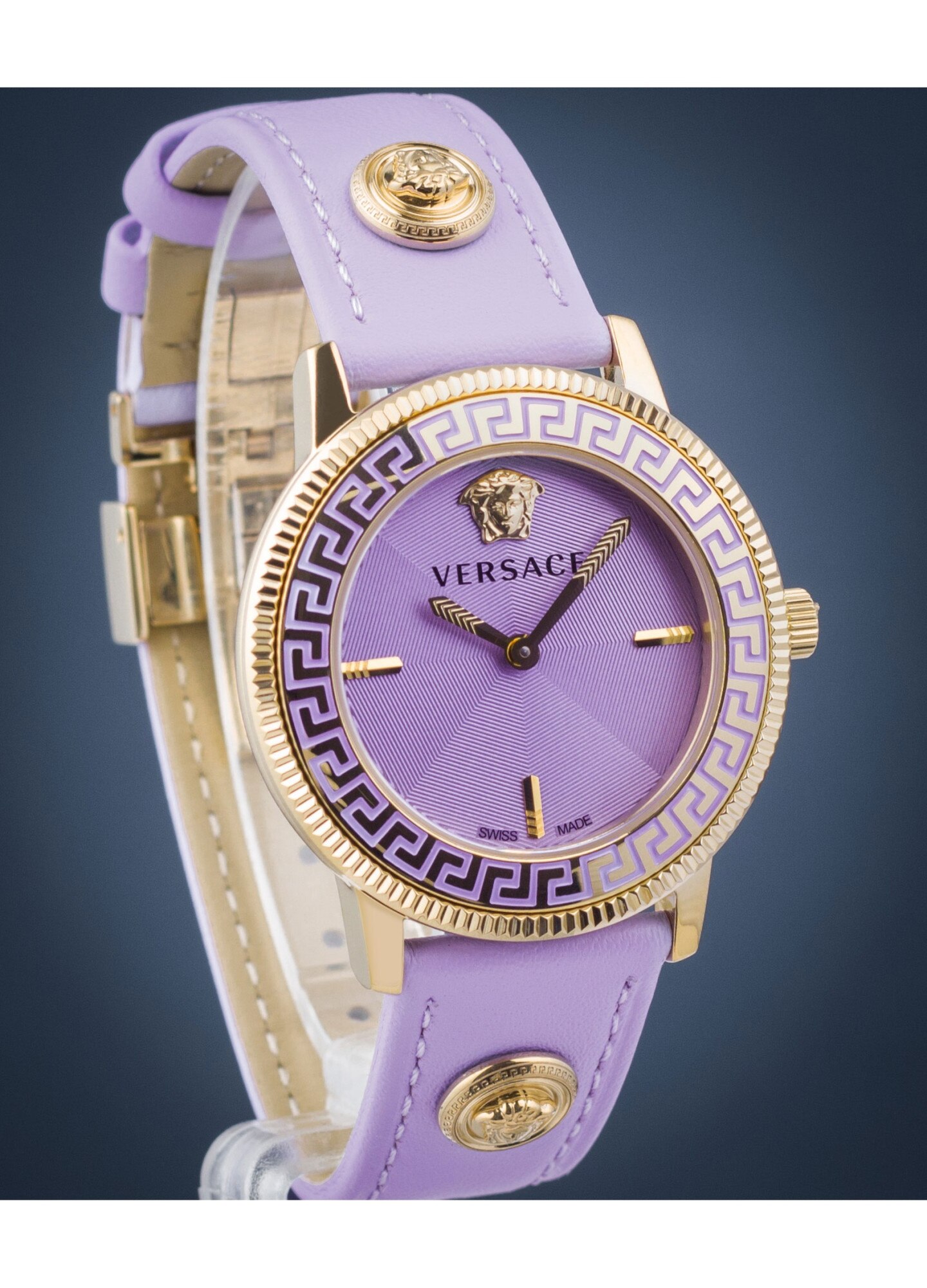 Ceas dama, Versace, Inox/Piele, Mov/Auriu - eMAG.ro