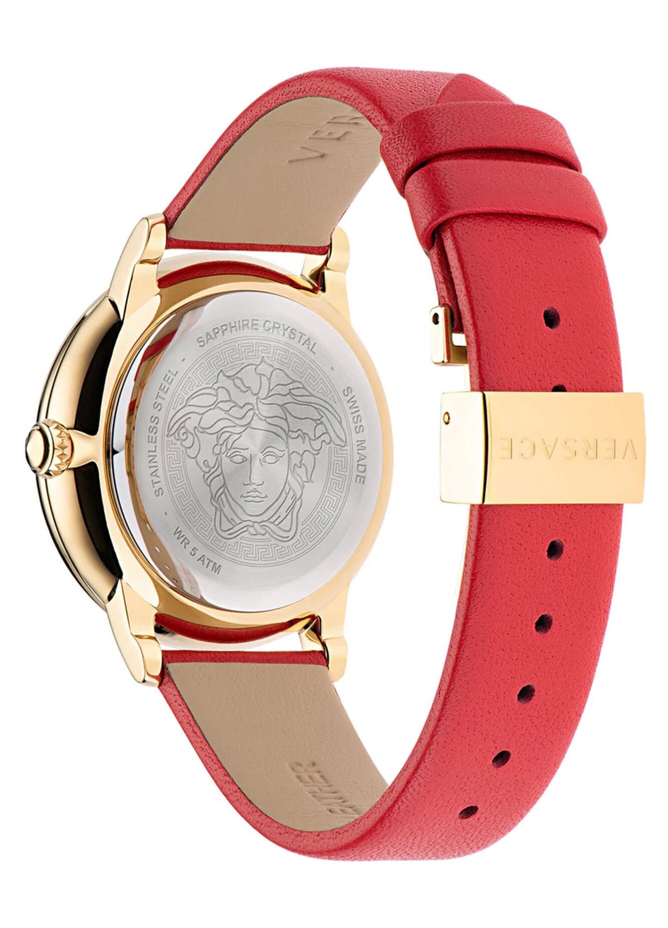 Ceas dama, Versace, Inox/Piele, Rosu/Auriu - eMAG.ro