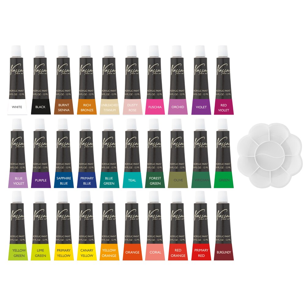 Set culori acrilice, Nassau Fine Art, 12 ml/tub, 30 de culori/set - eMAG.ro