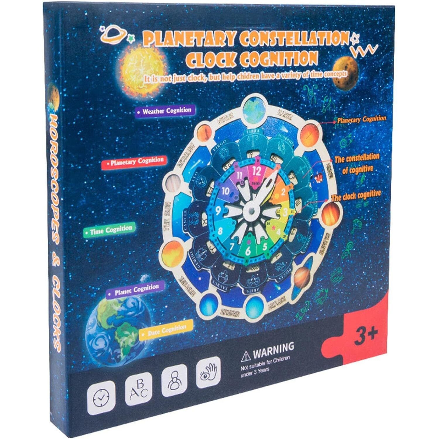 Ceas din lemn cu recunoastere a constelatiilor, planetelor, orelor si a ...