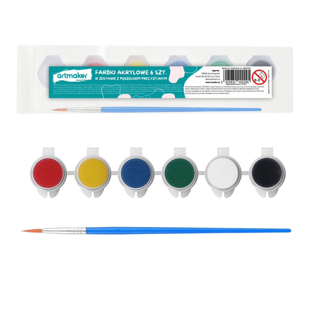 Set de 6 vopsele acrilice, Artmaker®, 6x3 ml + incluzand 1x pensul ...