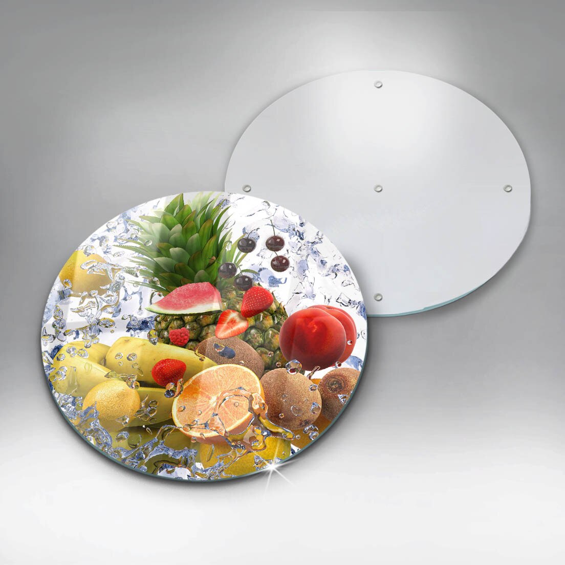 Tocatoare de bucatarie, Wallfluent, din sticla, Ø40 cm, Fructe ...