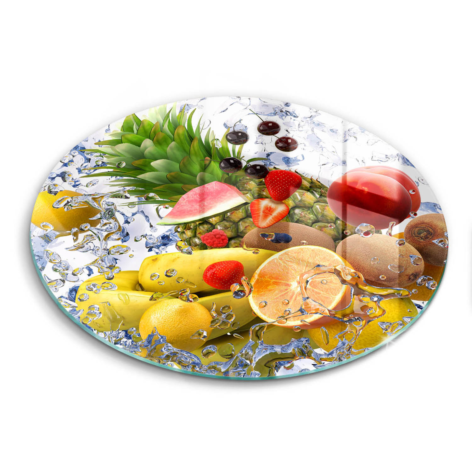 Tocatoare de bucatarie, Wallfluent, din sticla, Ø40 cm, Fructe ...