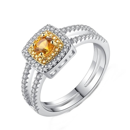 Inel din Argint cu Citrin si Cristale Zirconiu, Vera Citrine, Marimea 6 ...