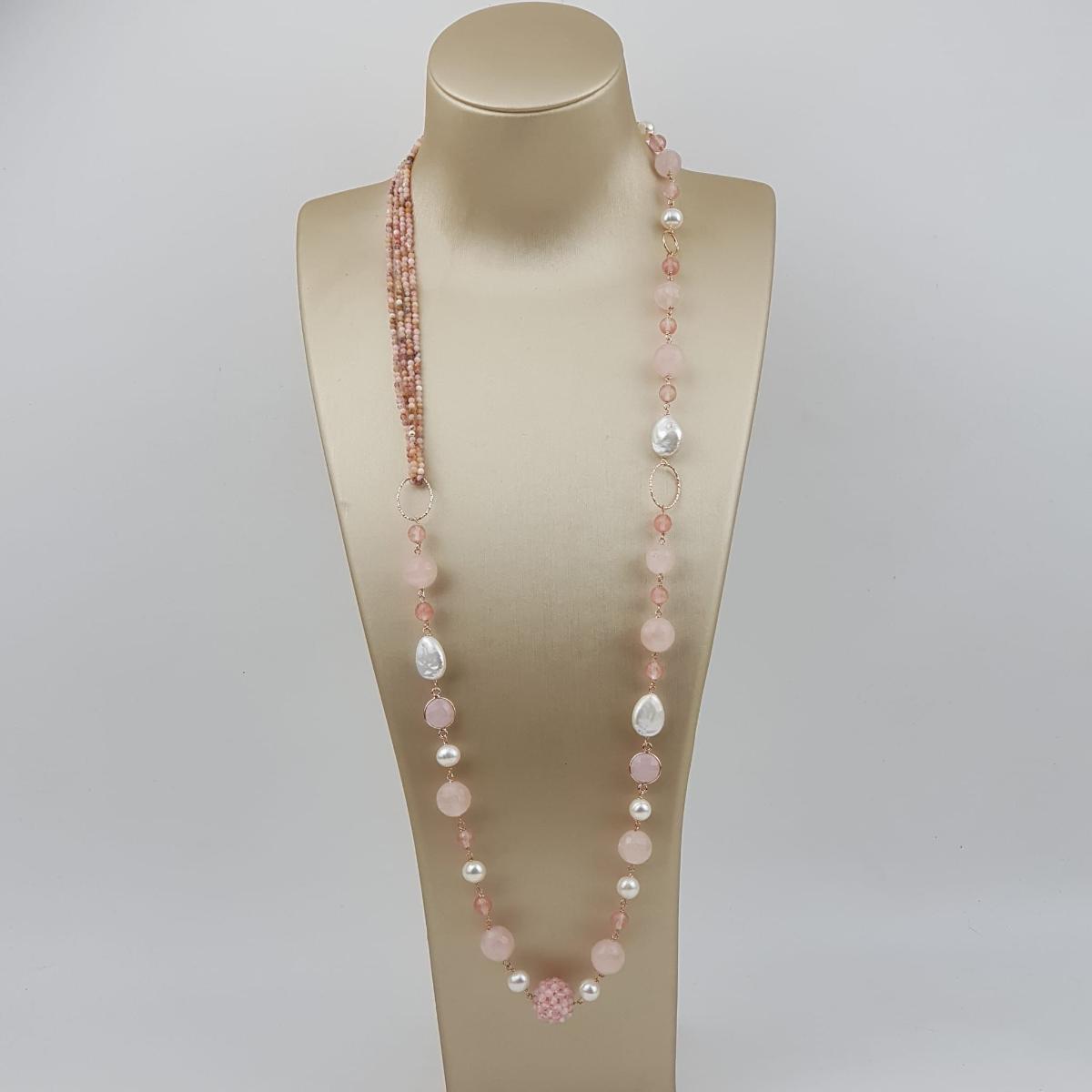 Colier Sensation cu perle de cultura, cuart si opal roz - eMAG.ro