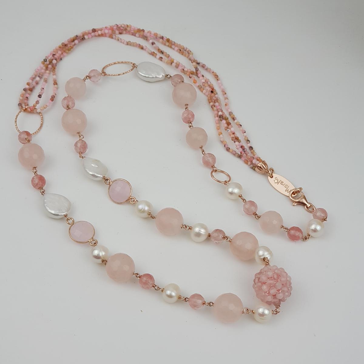 Colier Sensation cu perle de cultura, cuart si opal roz - eMAG.ro