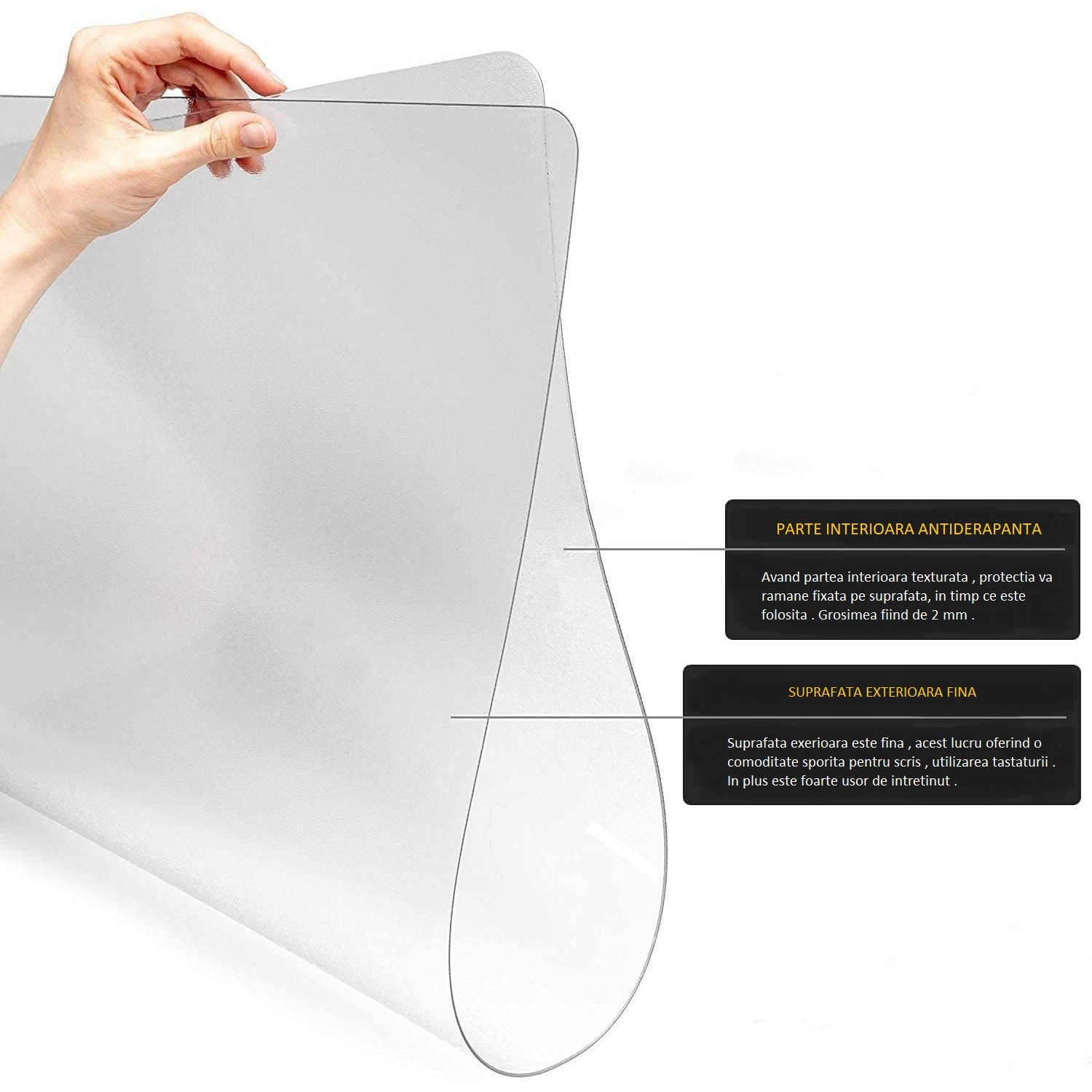 Mapa birou PVC, Transparent, Antiderapant, 80 x 40 cm - eMAG.ro