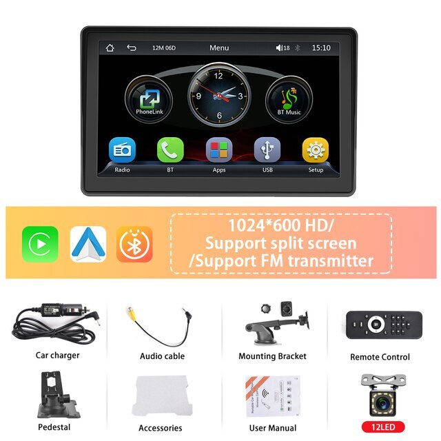 Monitor auto, Ecran de 7 inch, Rezolutie de 1024x600, MP5, Bluetooth ...