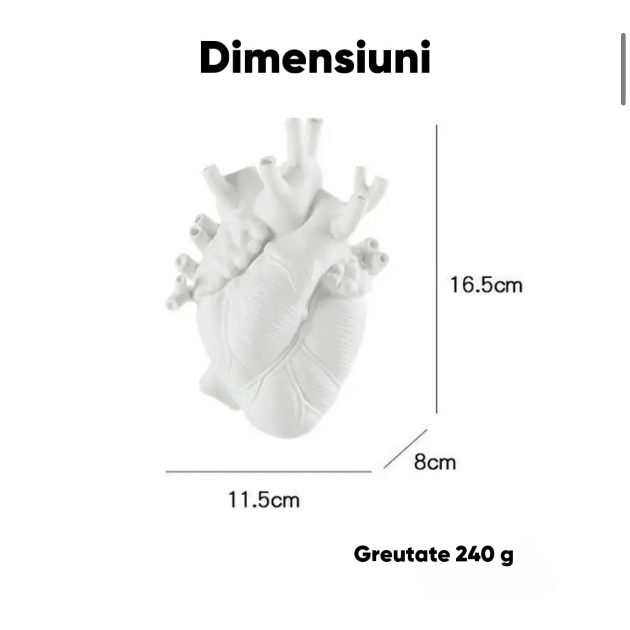Vaza decorativa in forma de inima anatomica, Alba - eMAG.ro