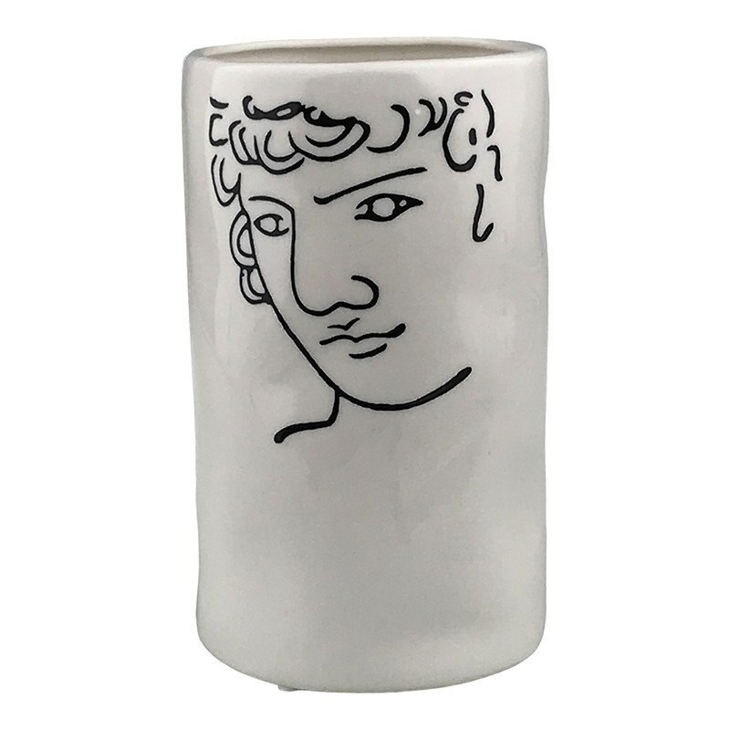 Vaza decorativa cu desen, 20 cm, Alb, 1687H - eMAG.ro