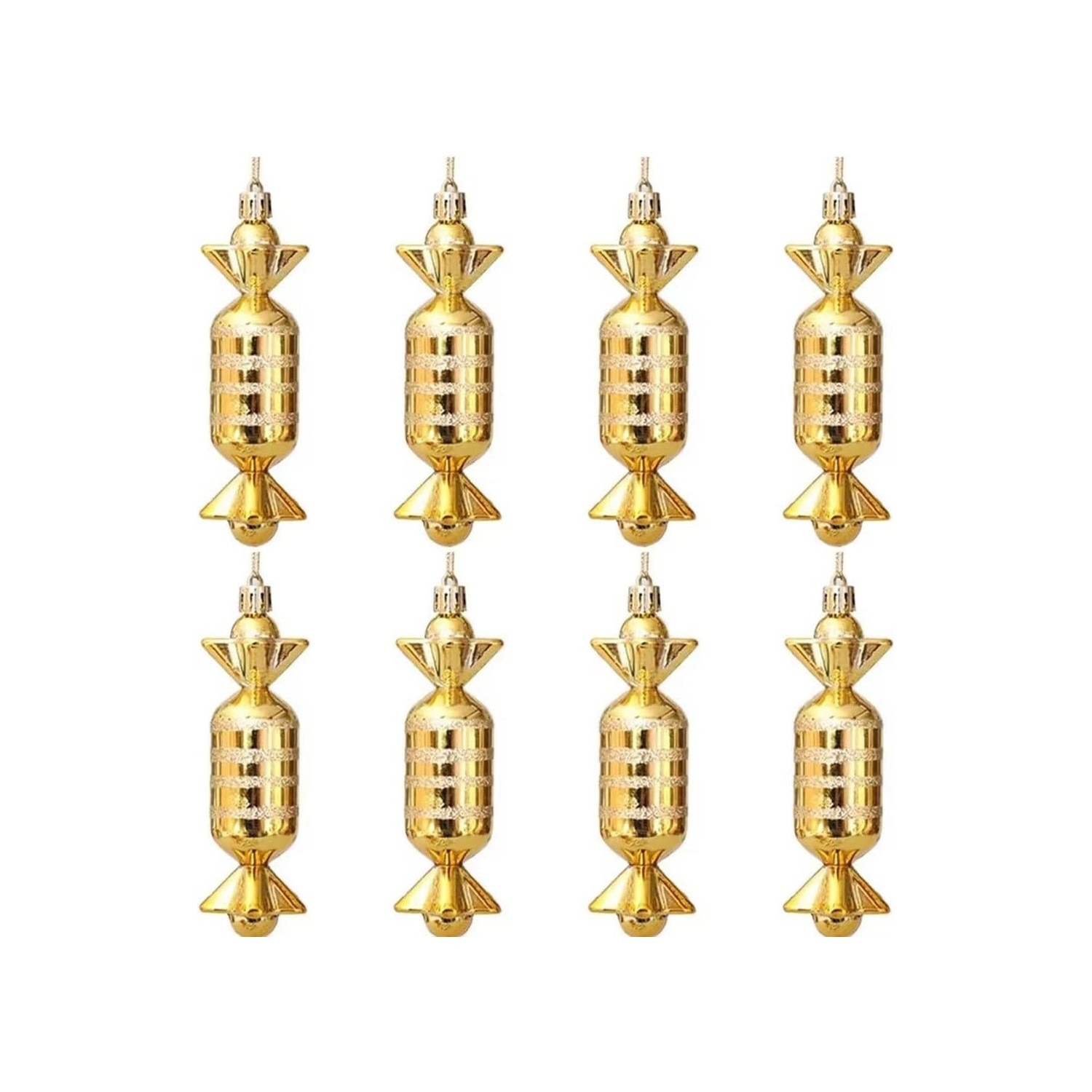 Set 8 globuri pentru brad, Forma Bomboana, Auriu, Snur inclus - eMAG.ro