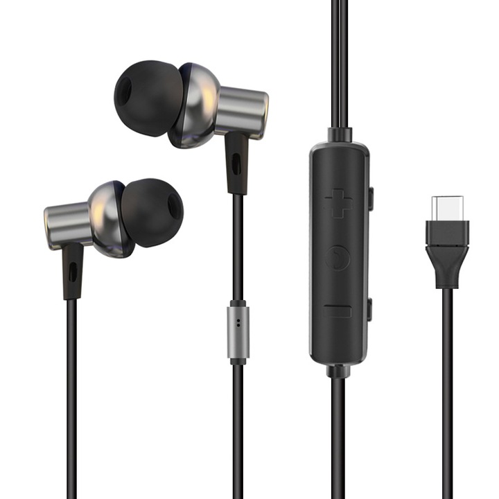 Casti in-ear pentru telefon, cu fir si protectii de silicon rezerva ...