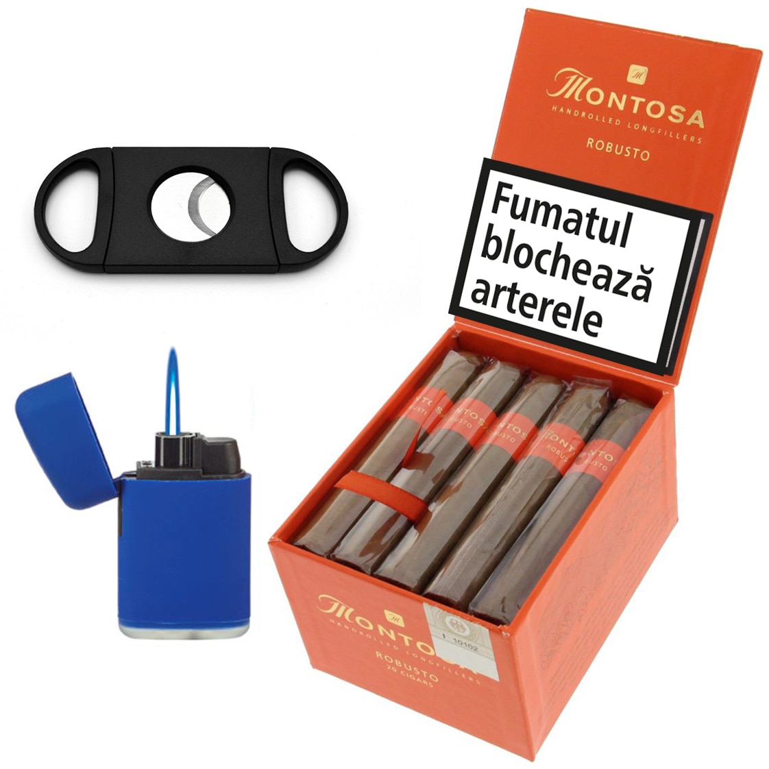 Set Trabucuri Montosa, Robusto, cutie lemn 20 bucati, Cutter trabuc ...