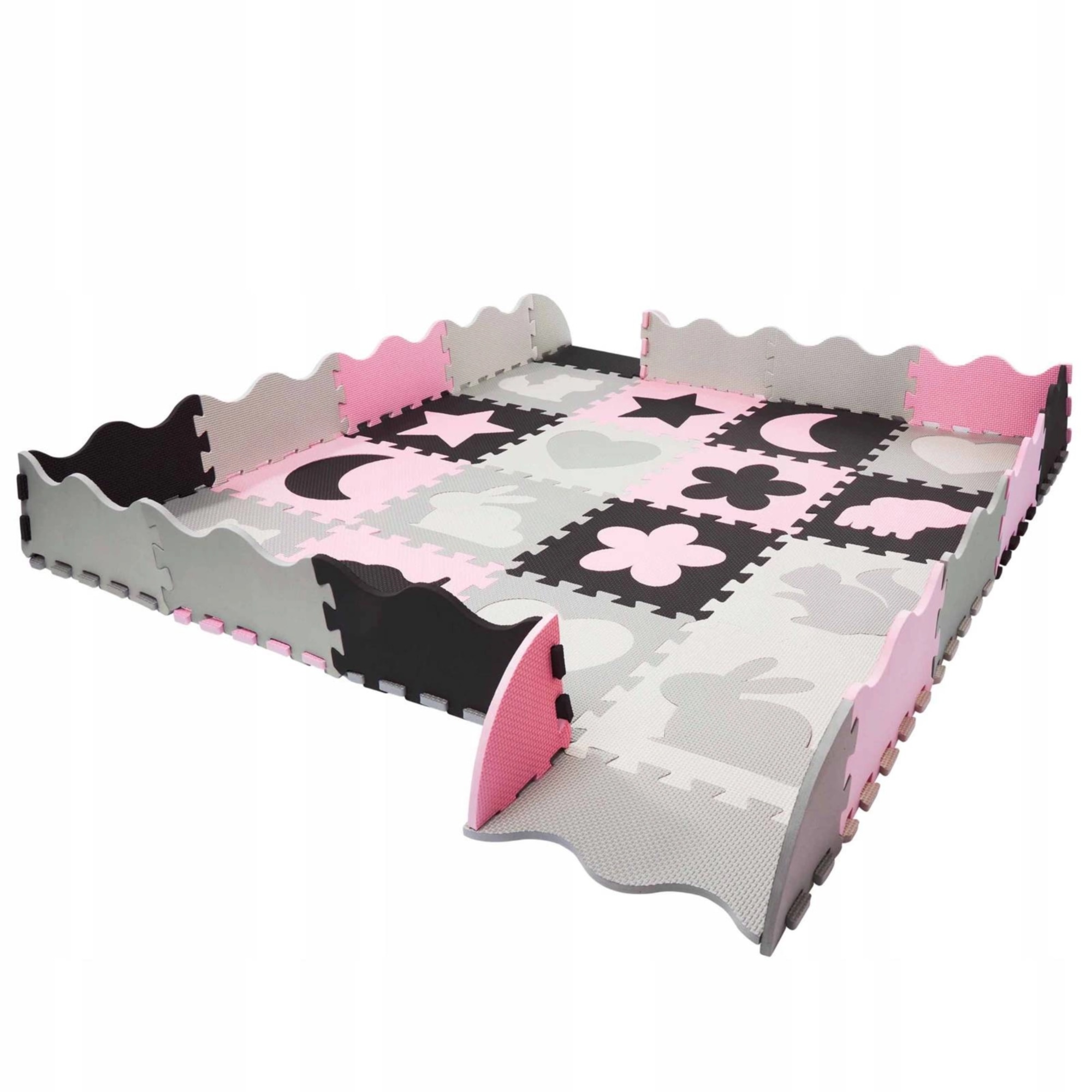 Covor tip puzzle, 4Fizjo, Spuma, 150x150 cm, Roz/Gri - eMAG.ro