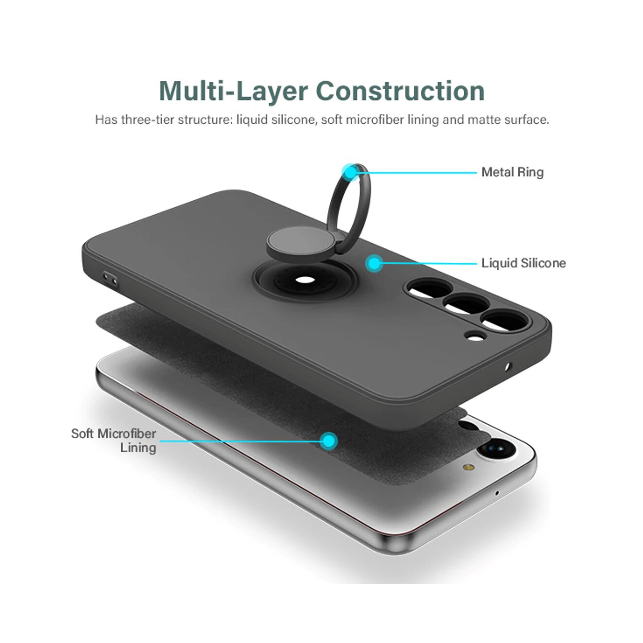 Husa cu inel si placa metalica pentru suport auto, Neagra, Compatibila ...