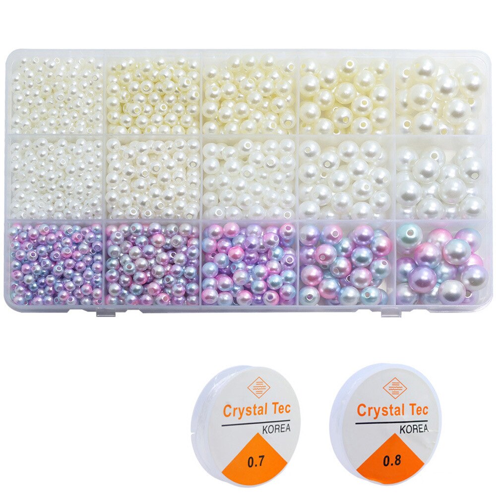 Set margele albe si mov pentru creat bratari, 1725 margele, 2 role fir ...