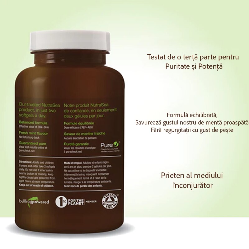 NutraSea® Omega-3 Capsule Gel Lichide, Menta Proaspata / 150 de capsule ...