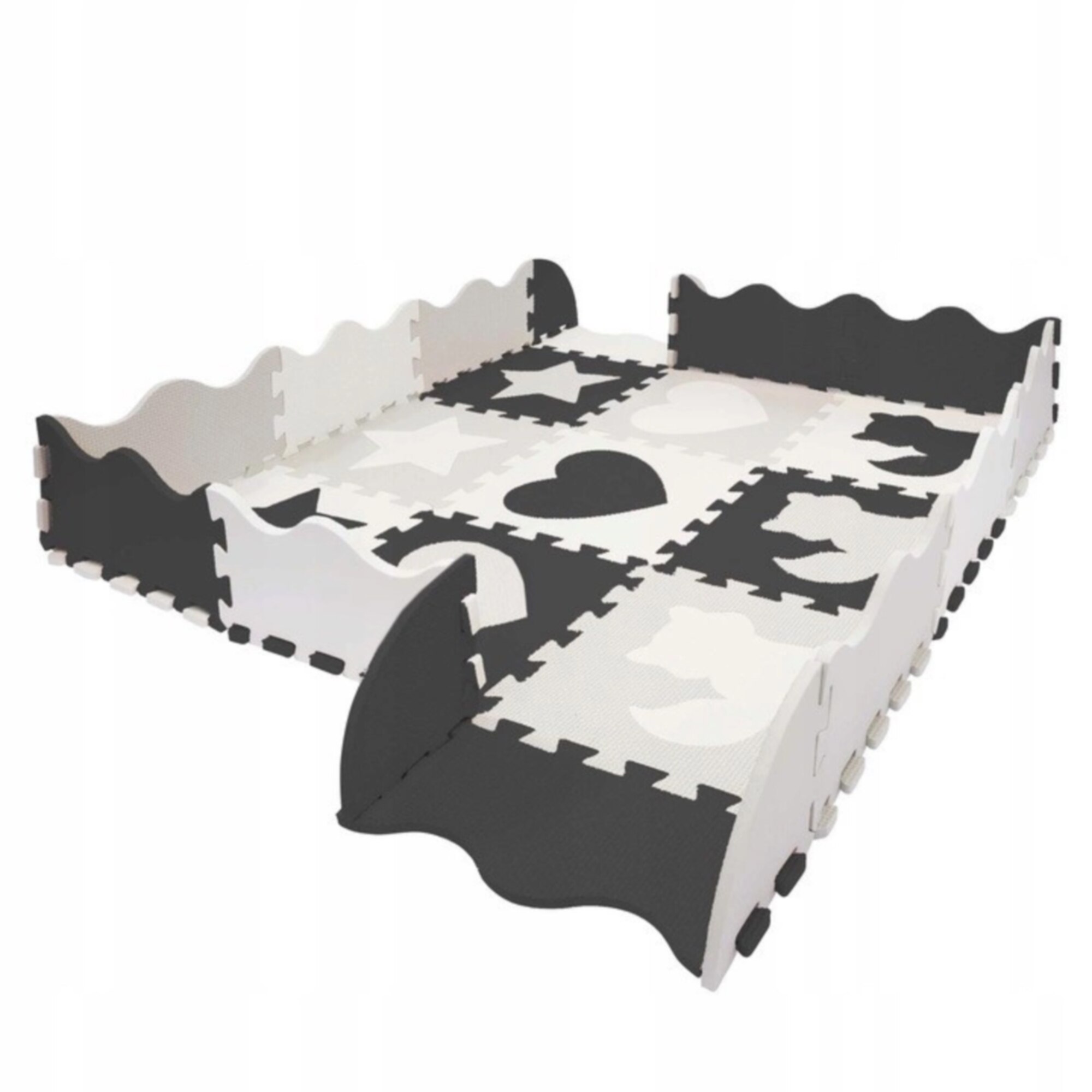 Covor tip puzzle, 4Fizjo, Spuma, 25 piese, 120x120 cm, Gri/Alb/Negru ...