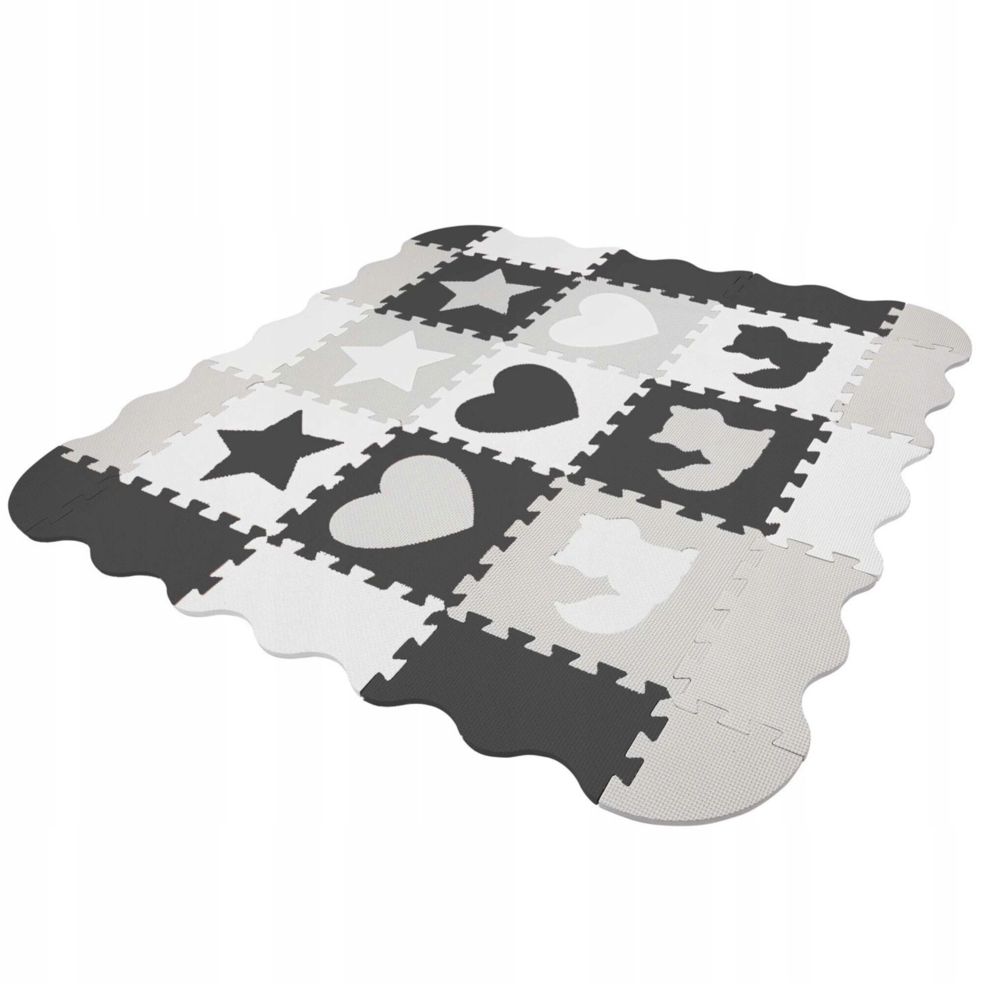 Covor tip puzzle, 4Fizjo, Spuma, 25 piese, 120x120 cm, Gri/Alb/Negru ...