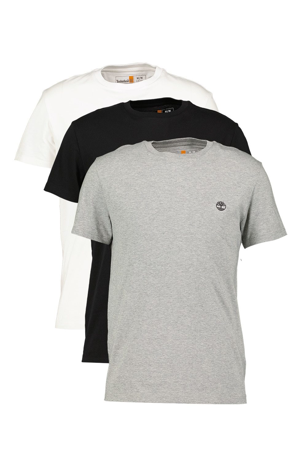 Timberland, Set de tricouri slim fit - 3 piese, Alb, Negru, Gri melange ...