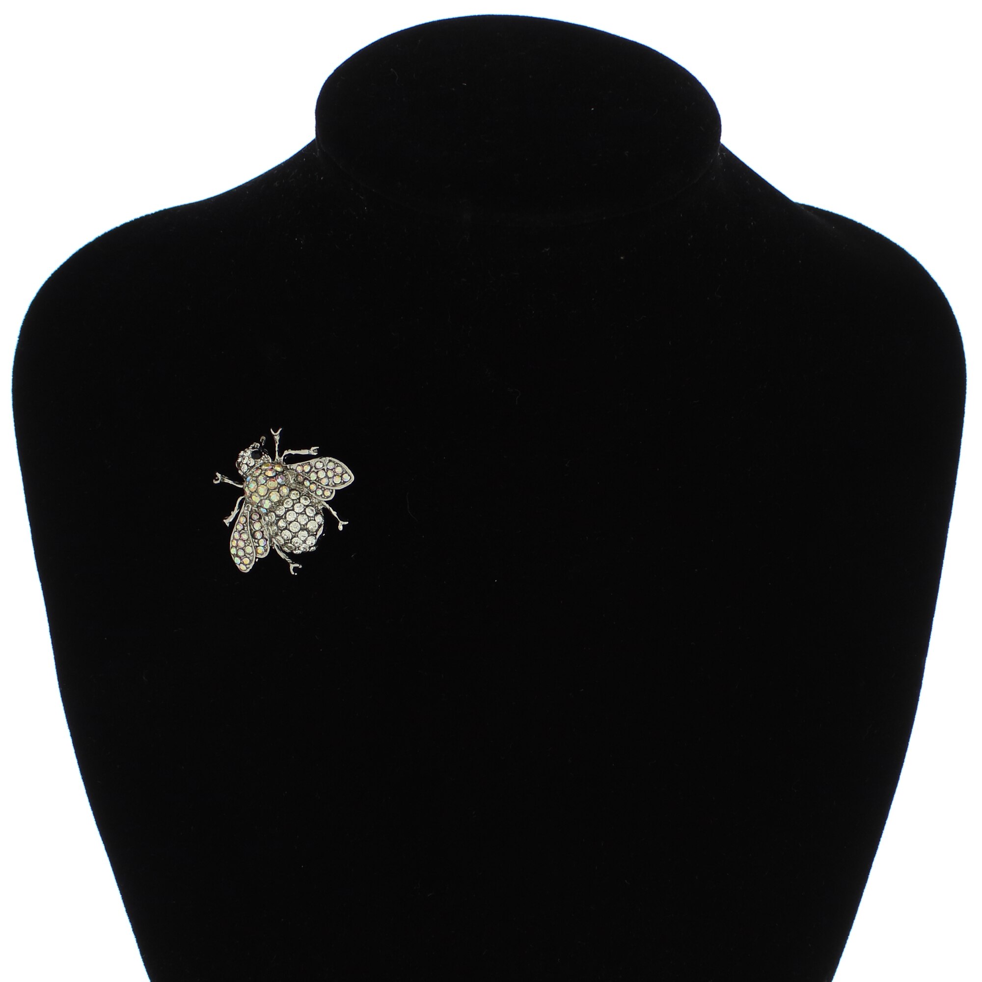 Brosa, din metal, Buticcochet, 3 cm, model Albina cu strasuri, Argintiu ...