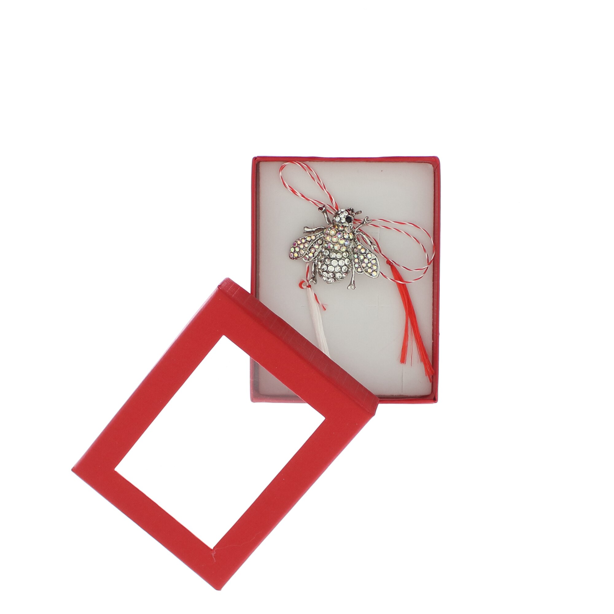 Brosa, din metal, Buticcochet, 3 cm, model Albina cu strasuri, Argintiu ...