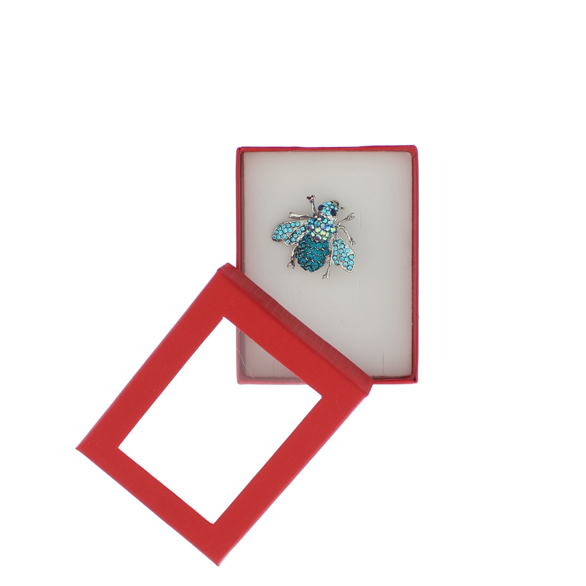 Brosa, din metal, Buticcochet, 3 cm, model Albina cu strasuri, Turcoaz ...