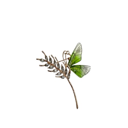 Brosa martisor frunza aurie cu fluture, Verde, 5 cm - eMAG.ro