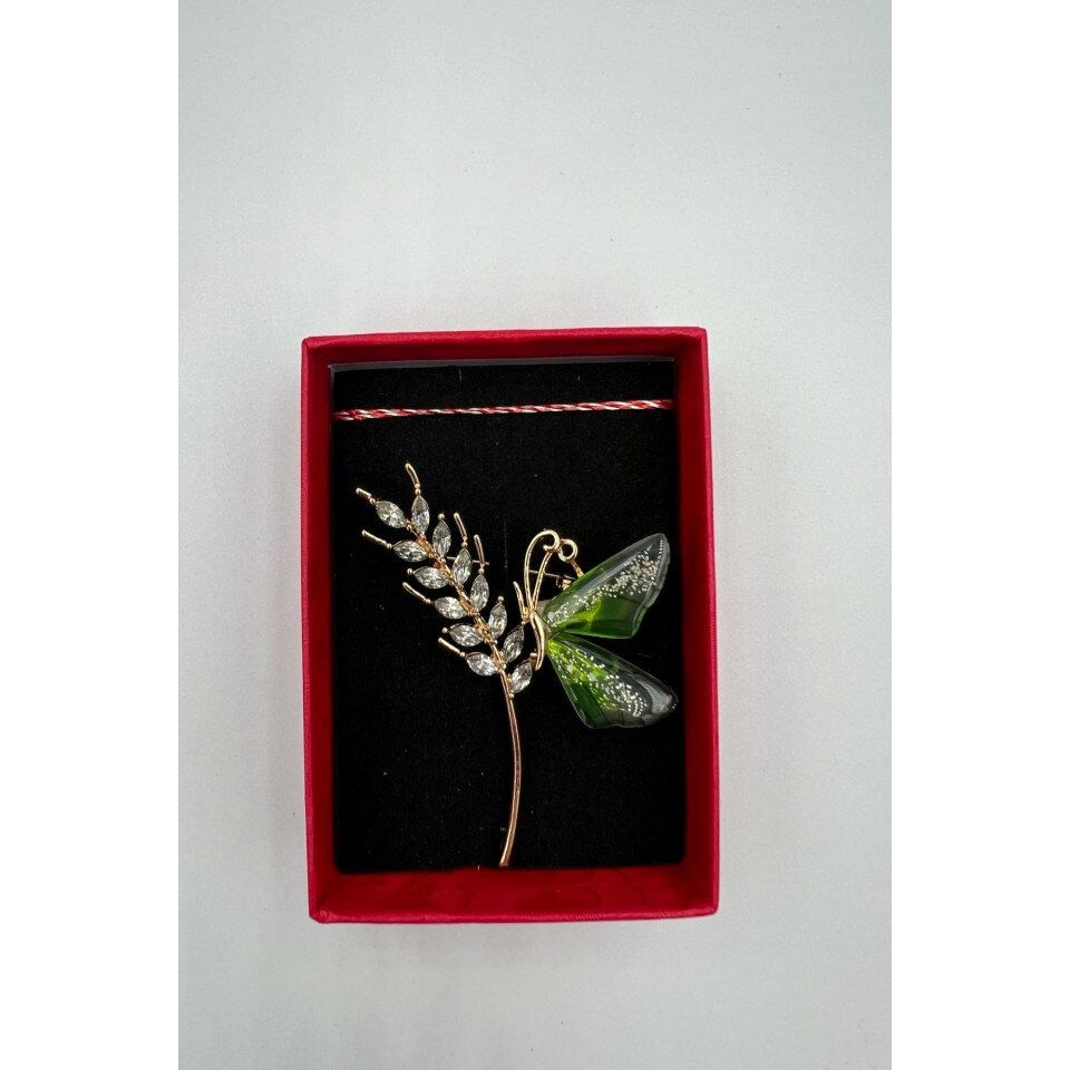 Brosa martisor frunza aurie cu fluture, Albastru, 5 cm - eMAG.ro