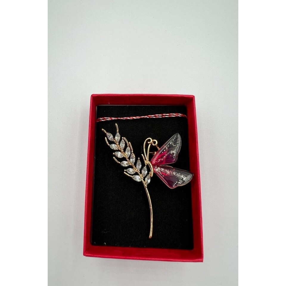 Brosa martisor frunza aurie cu fluture, Roz, 5 cm - eMAG.ro