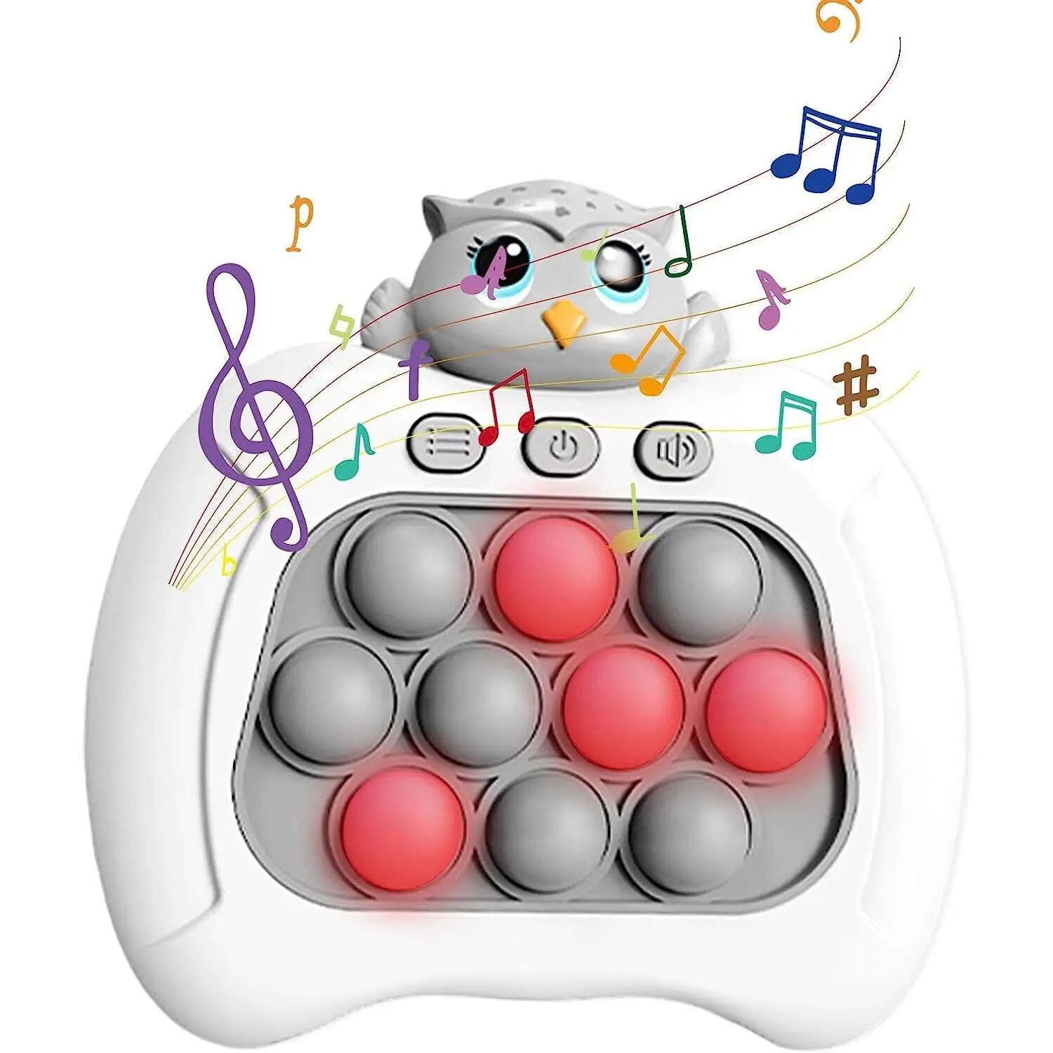 Joc interactiv Pop-It Consola, antistres, cu sunete si lumini, Bufnita ...