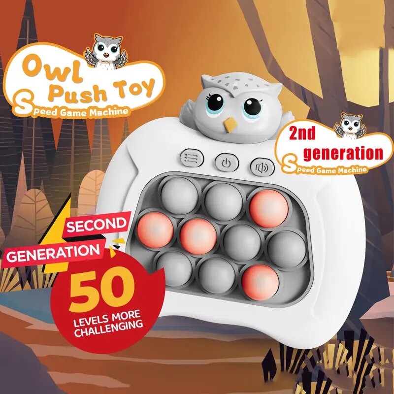 Joc interactiv Pop-It Consola, antistres, cu sunete si lumini, Bufnita ...