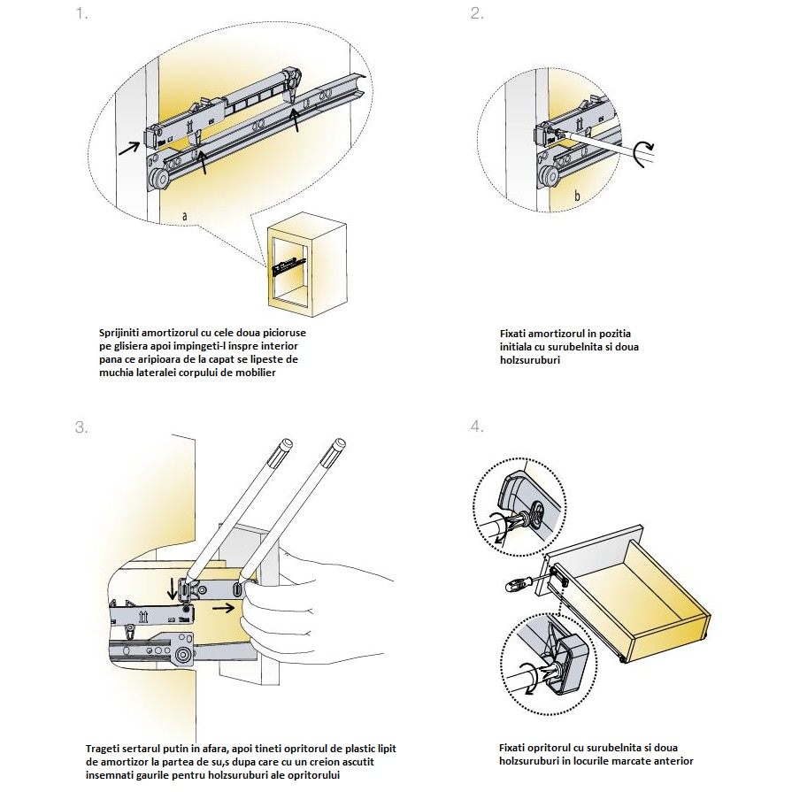 Set 4 bucati amortizor Titusoft inchidere lenta sertar mobilier cu ...