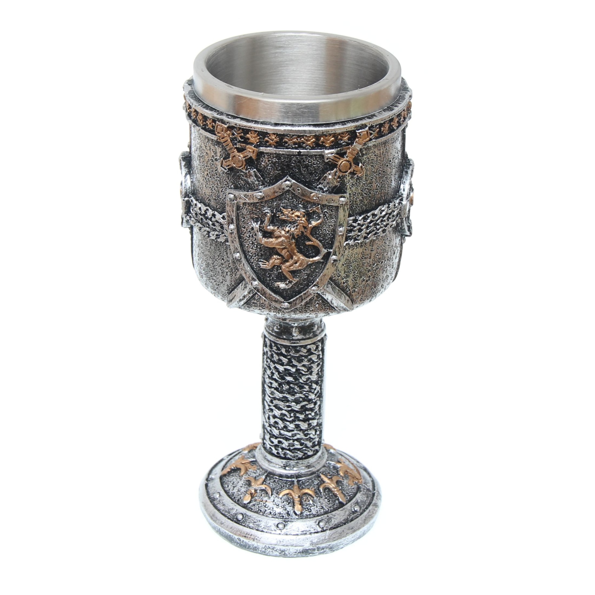 Pocal Medieval Lion Shield, 18.5cm 200ml decorat 360grade Tole 10 ...