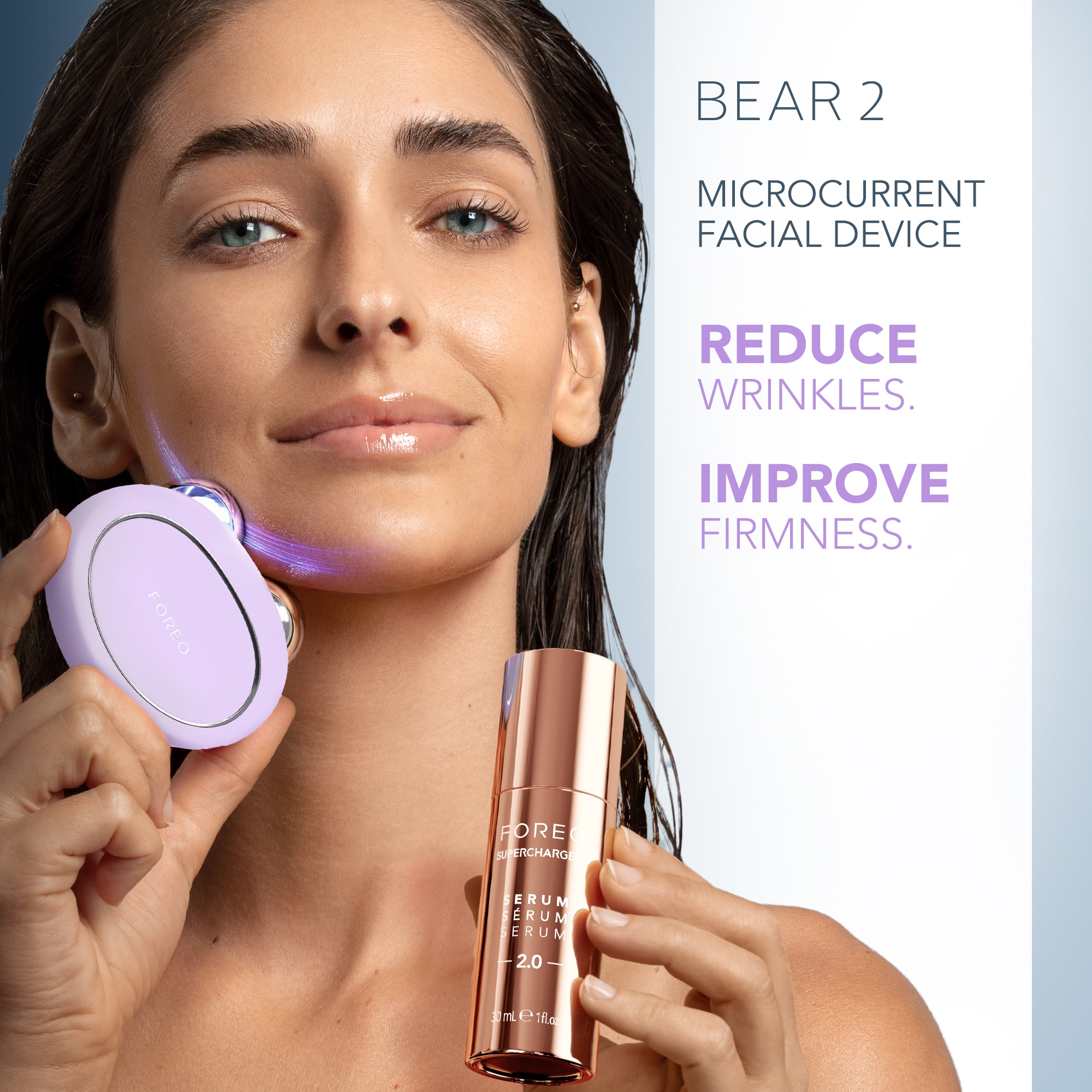 FOREO Total Facelift Set, Микротокова машина за лице BEAR 2 + SUPERCHARGED SERUM 2.0 30 ml ...