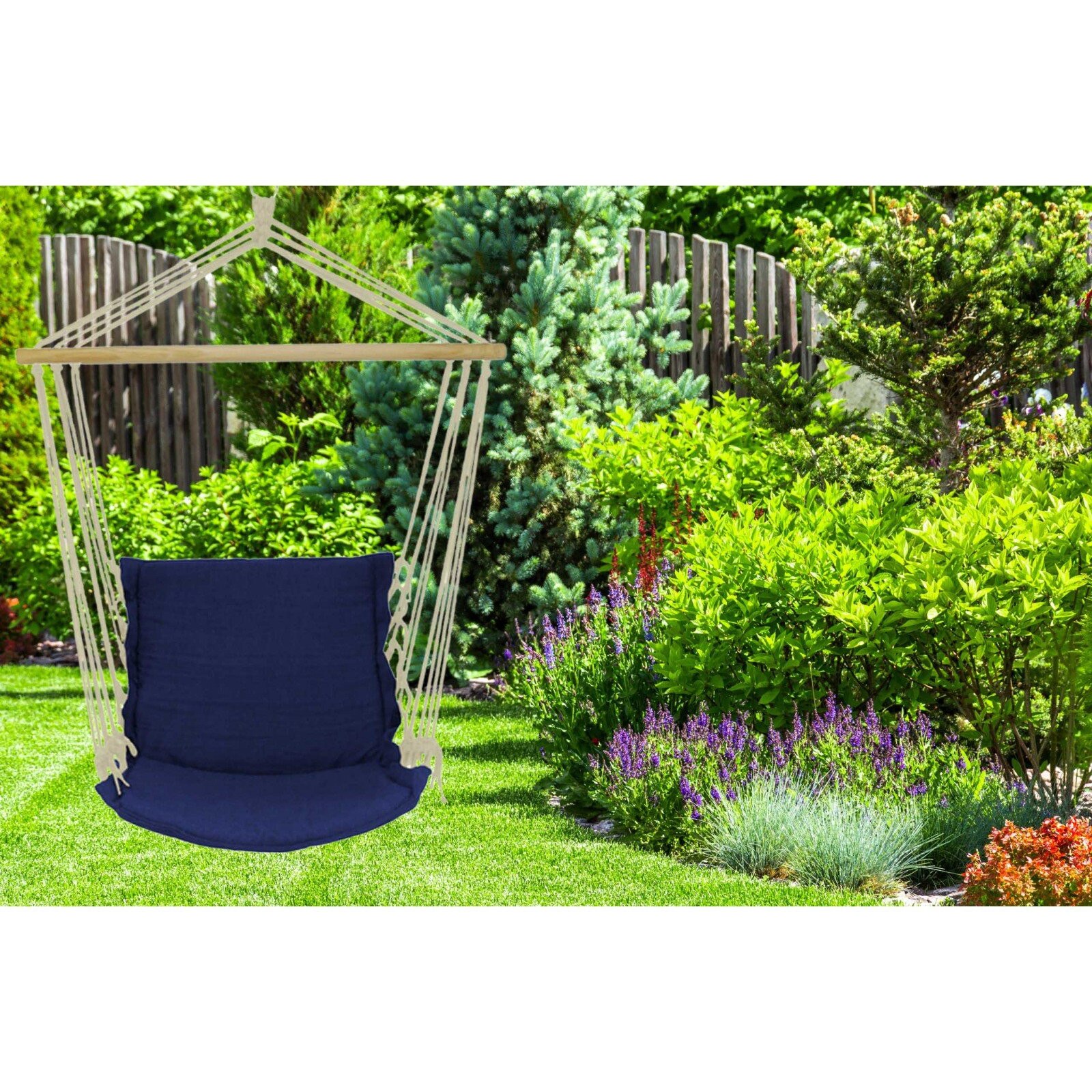 Hamac suspendat tip scaun brazilian, 60x120x130cm, 150kg, albastru ...