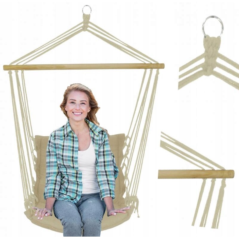 Hamac suspendat tip scaun brazilian, 60x120x130cm, 150kg, bej - eMAG.ro