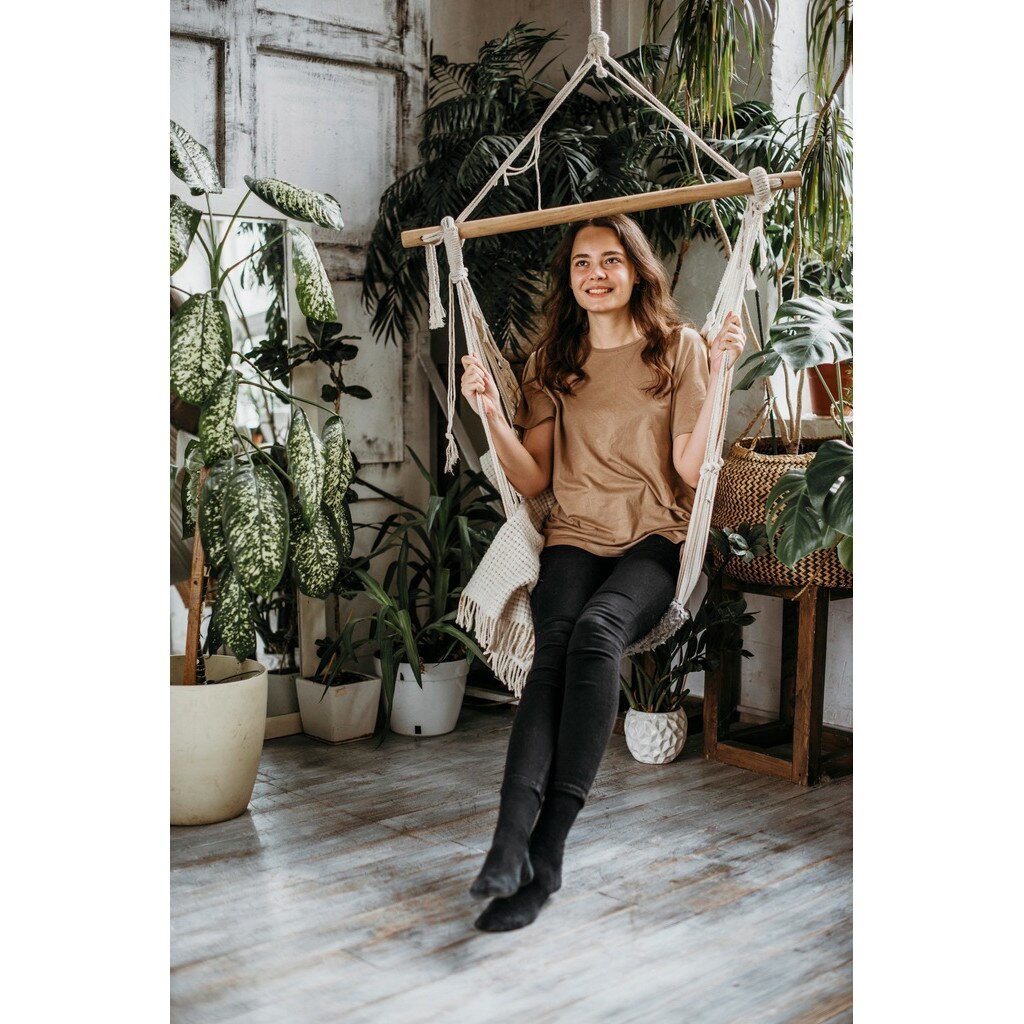Hamac suspendat tip scaun brazilian, 60x120x130cm, 150kg, bej - eMAG.ro