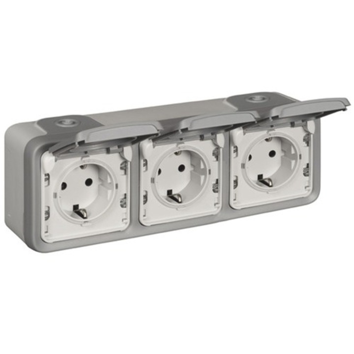 Priza Tripla Cu Impamantare Legrand Plexo Ip44 Gri, Montaj Aplicat ...