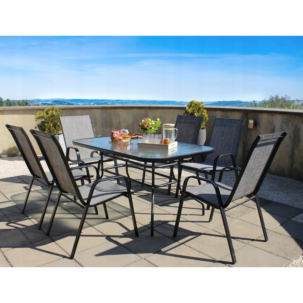 Set 2 scaune de gradina cu cadru metalic, stivuibile, 55x72x96cm, gri ...