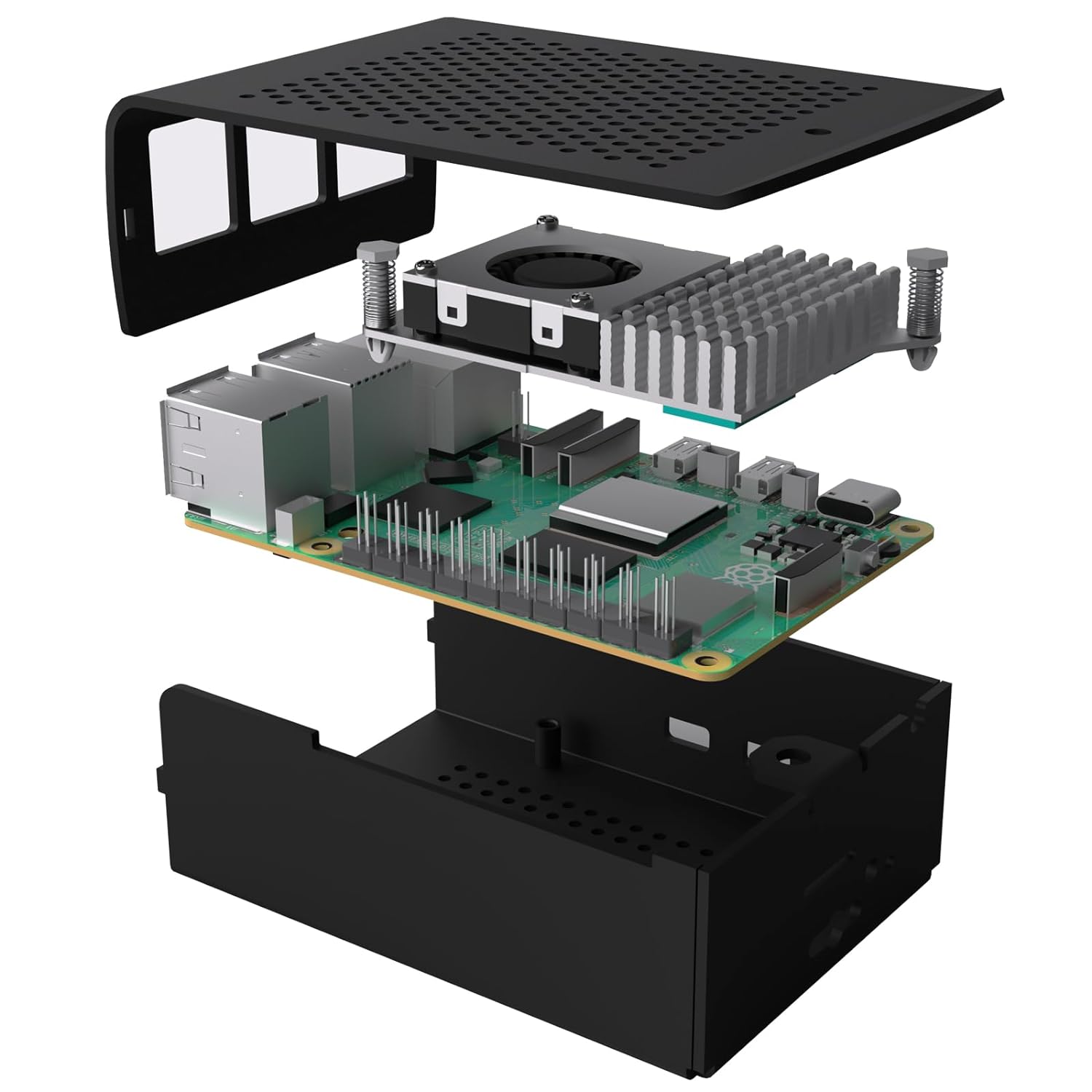 Carcasa Neximus® Raspberry Pi 5 din aliaj de aluminiu cu radiator si ...