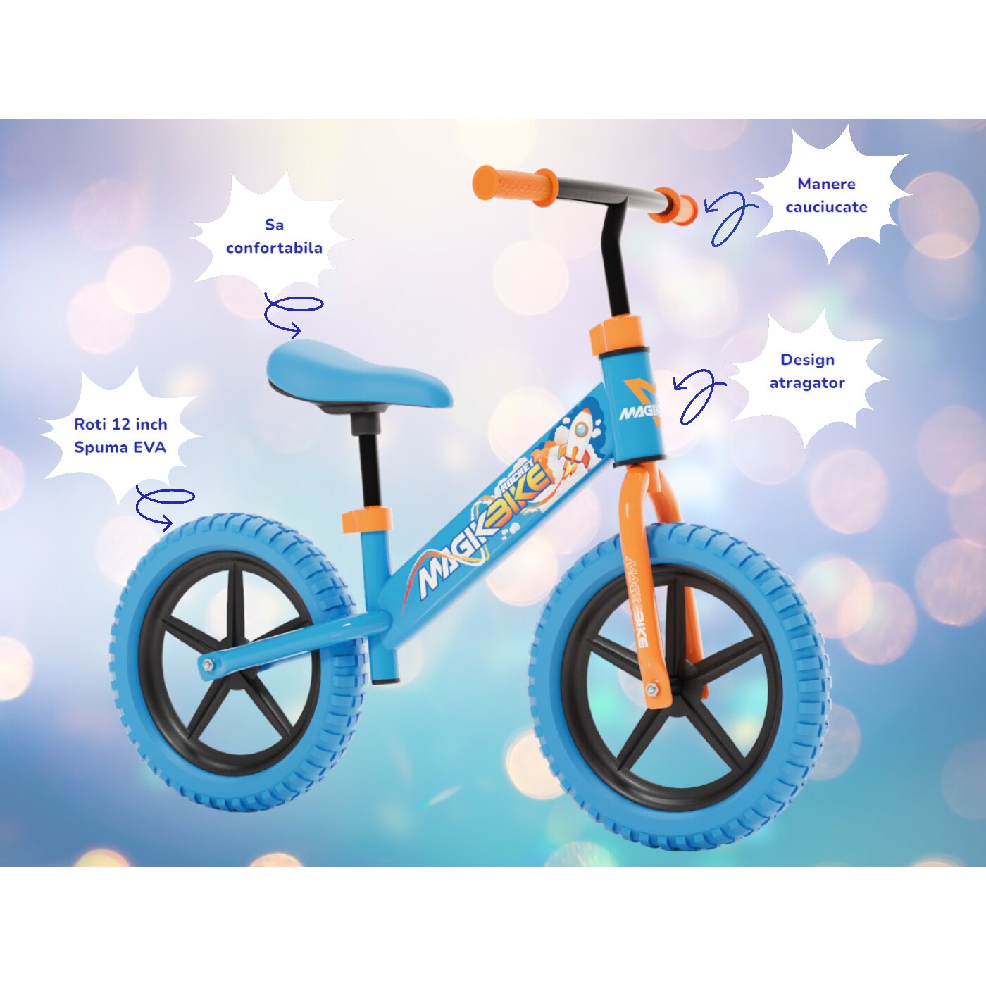 Bicicleta echilibru fara pedale pentru copii, Magik Bikes, roti din ...