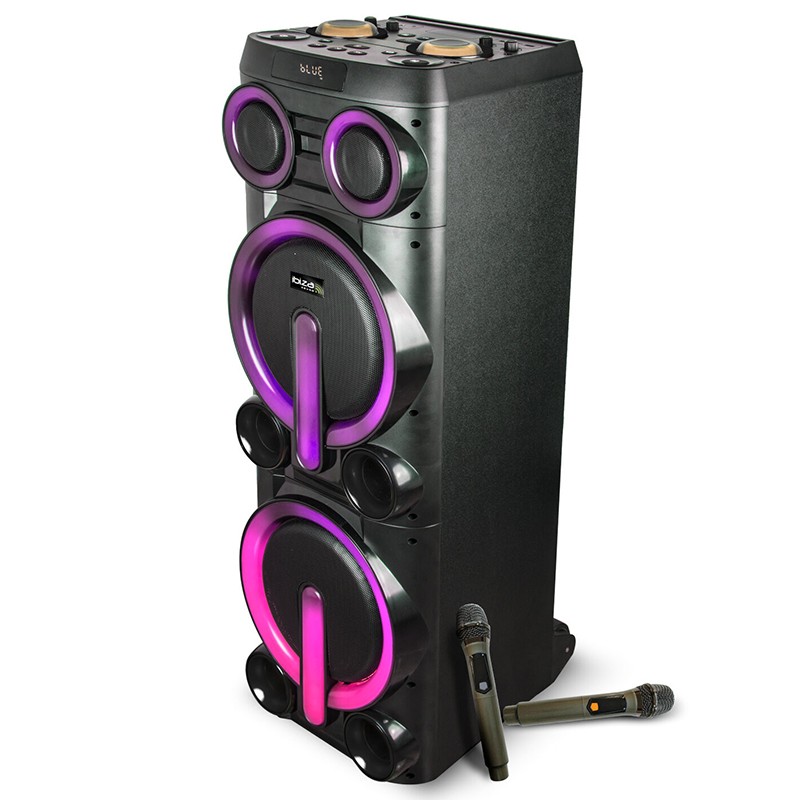 Boxa portabila 1000W Ibiza, LED, bluetooth, 2 microfoane wireless UHF ...