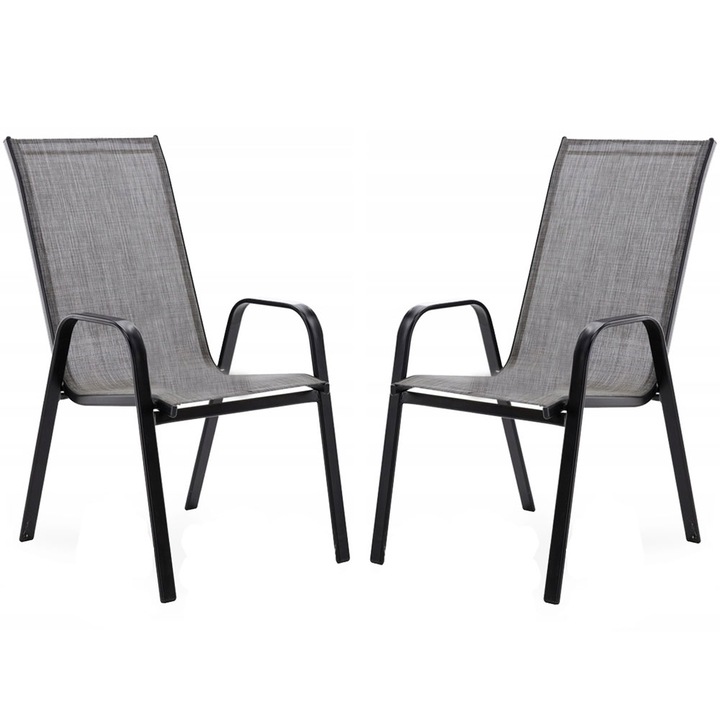 Set 2 scaune de gradina cu cadru metalic, stivuibile, 55x72x96cm, gri ...